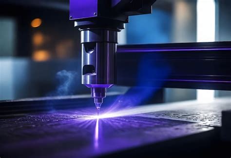 Close Up De Uma Máquina De Corte A Laser Cnc Com Feixe De Laser Violeta