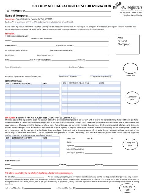 Fillable Online Full Dematerialization Form For Migration Word Fax