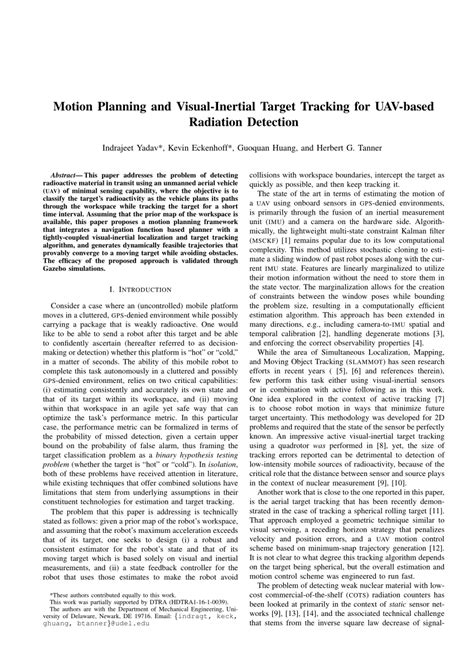 Pdf Motion Planning And Visual Inertial Target Tracking For Uav Based