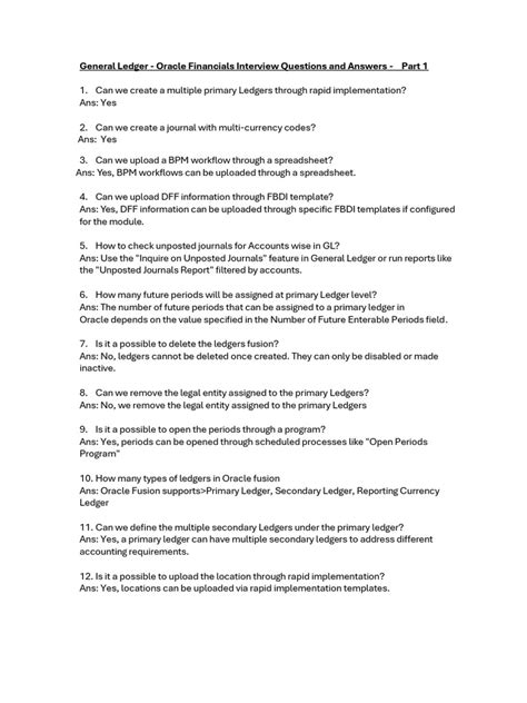 General Ledger Oracle Financials Interview Qanda Part 1 Pdf Information Technology Computing