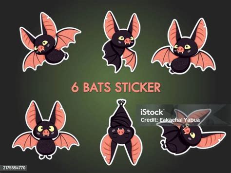 귀여운 할로윈 6 박쥐 스티커 다양한 포즈를 가진 귀여운 박쥐 컬렉션 벡터 일러스트 레이 션 감정에 대한 스톡 벡터 아트 및 기타 이미지 Istock