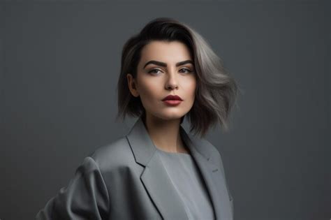 Premium Ai Image Stylish Woman On Grey Background