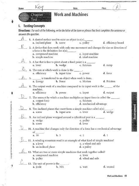 Answer Key For Test Review Machines Unit Pdf Worksheets Library