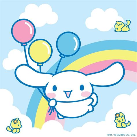 A Cartoon Bunny Flying Through The Air With Balloons And Rainbows In