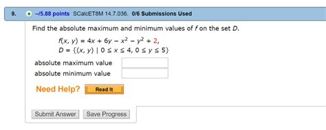 Solved Hi Find The Absolute Maximum And Minimum Values