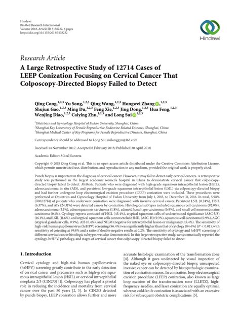 Pdf A Large Retrospective Study Of 12714 Cases Of Leep Conization
