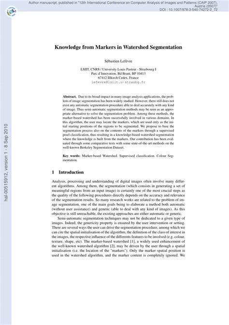 Pdf Knowledge From Markers In Watershed Segmentation