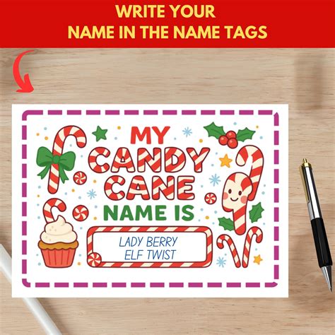 Whats Your Candy Cane Name Game With Name Tags And Signchristmas Party