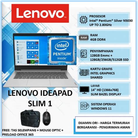 Jual Laptop Lenovo Ideapad Slim Intel Ram Gb Ssd Gb Win Home Unit Standar Gb