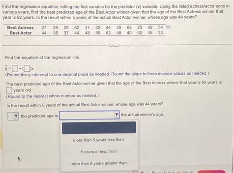 Solved Find The Regression Equation Letting The First