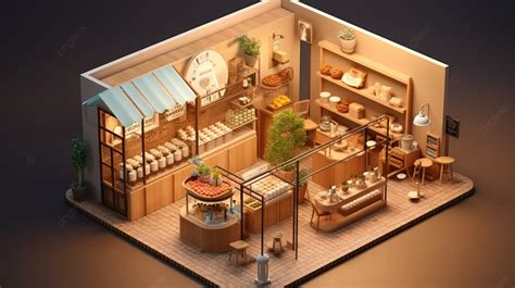 아이소메트릭 뷰에서 베이커리 및 커피숍의 3d 렌더링 아파트 인테리어 인테리어 디자인 고급 가구 배경 일러스트 및 사진 무료 다운로드 Pngtree