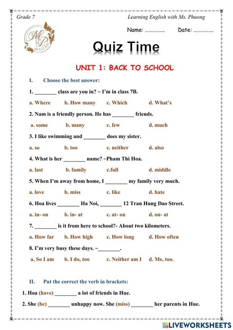 English 7 Unit 1 Back To School Worksheet Live Worksheets Worksheets Library