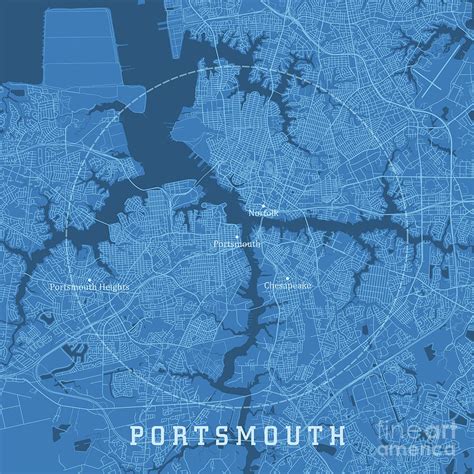 Portsmouth Va City Vector Road Map Blue Text Digital Art By Frank