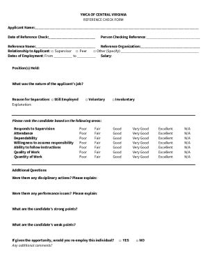 Fillable Online Reference Check Form Template Sample Fax Email Print PdfFiller