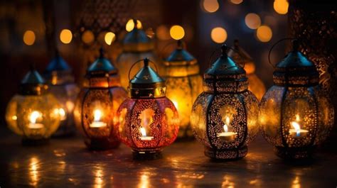 Premium Photo The Glimmering Lights Of Eid Lanterns And Candles