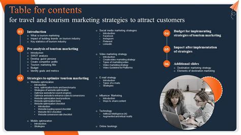 Table For Contents For Travel And Tourism Marketing Strategies To Attract Customers Mkt Ss V Ppt