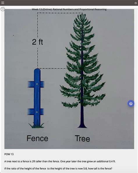 Week 13 Online Rational Numbers And Proportional Reasoning 2 Ft Fence Tree Pow 13 A Tree Next To