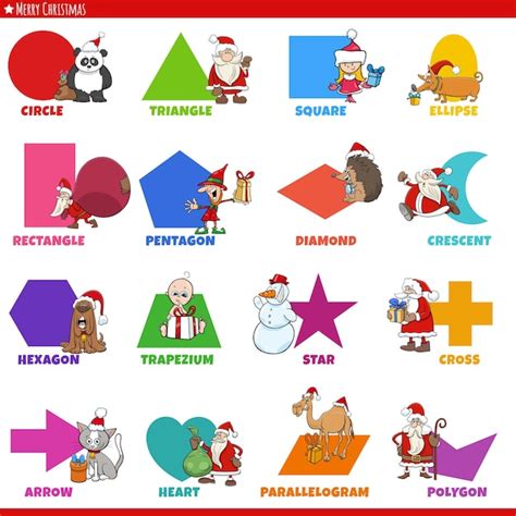 Premium Vector Basic Geometric Shapes With Cartoon Christmas Characters Set