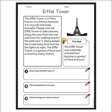 eiffel tower reading passage comprehension questions writing facts w