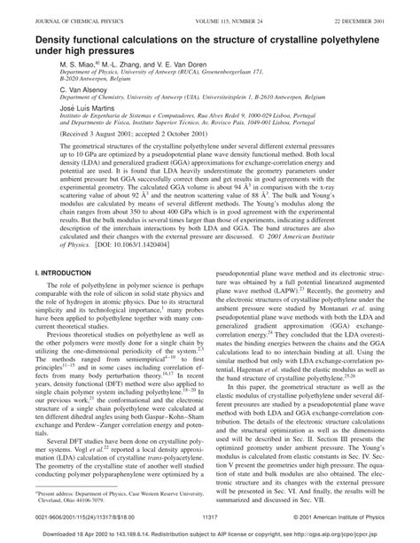 Pdf Density Functional Calculations On The Structure Of Crystalline Polyethylene Under High