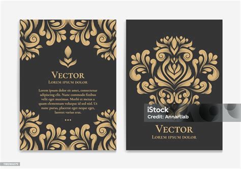 블랙과 골드 럭셔리 초대 카드 디자인 빈티지 장식 템플릿입니다 배경 및 배경 화면으로 사용할 수 있습니다 장식에 좋은 우아하고 고전적인 벡터 요소 명함에 대한 스톡 벡터