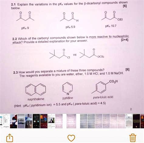 Solved 2 1 Explain The Variations In The Pka Values For The Î± Dicarbonyl Compounds Shown Below