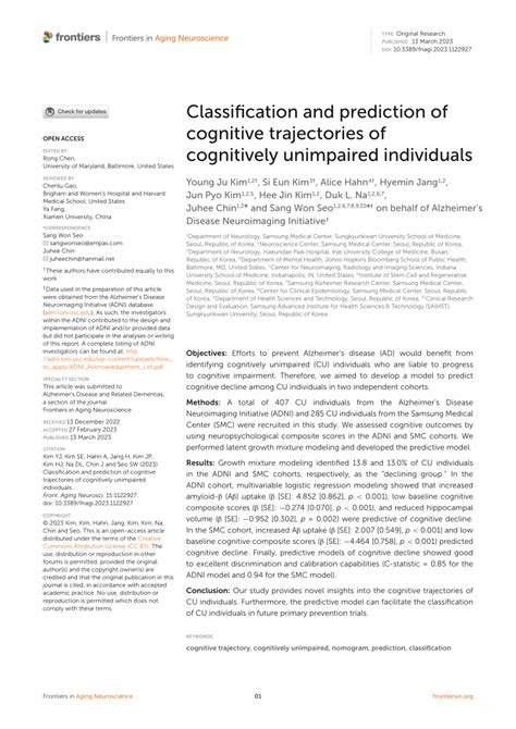 Pdf Classification And Prediction Of Cognitive Trajectories Of