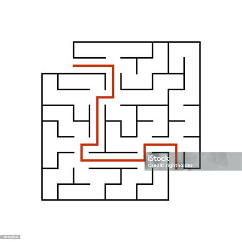 입구와 출구가있는 검은 정사각형 미로 아이들을위한 재미있는 게임 흰색 배경에 격리 된 간단한 평면 벡터 그림입니다 당신의 도면을위한 장소와 함께 대답과 함께 개념에 대한
