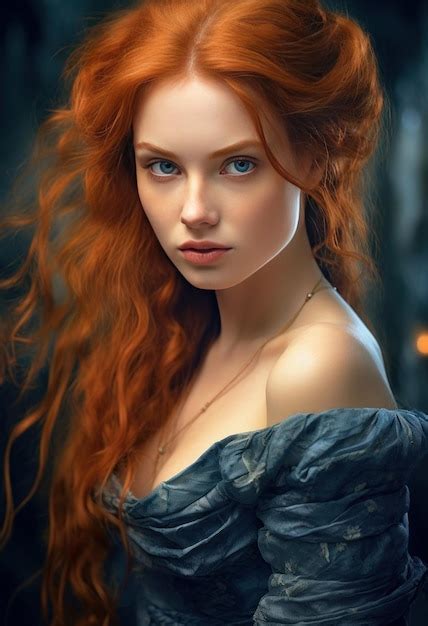 Premium Photo A Beautiful Red Haired Girl With Blue Eyes Generative Ai