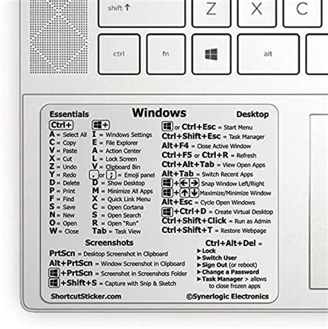 Synerlogic Windows Pc Reference Keyboard Shortcut Sticker No Residue
