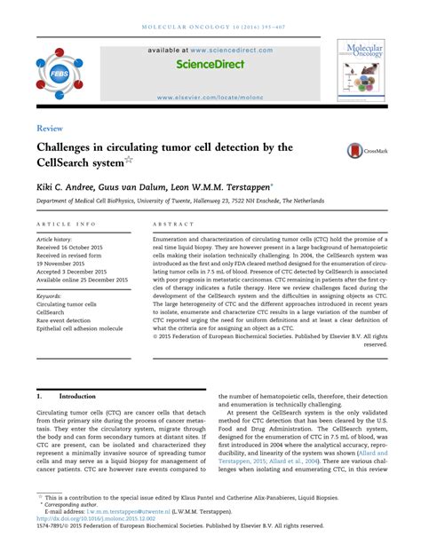 Pdf Challenges In Circulating Tumor Cell Detection By The Cellsearch