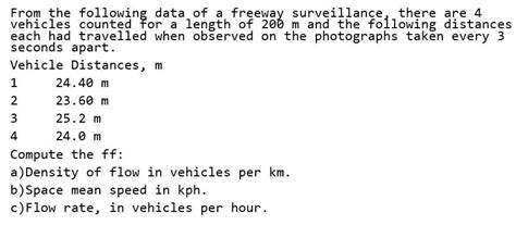 Solved From The Following Data Of A Freeway Surveillance