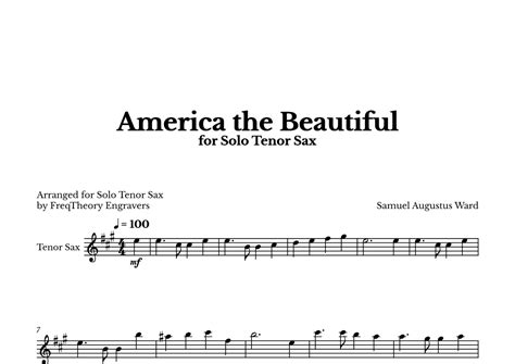 America The Beautiful For Solo Tenor Sax By Samuel A Ward Sheet