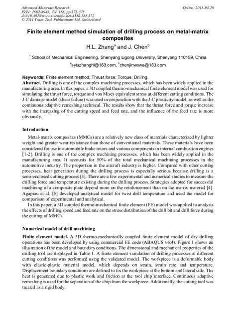 Finite Element Method Simulation Of Drilling Process On Metal Matrix Composites Scientific Net