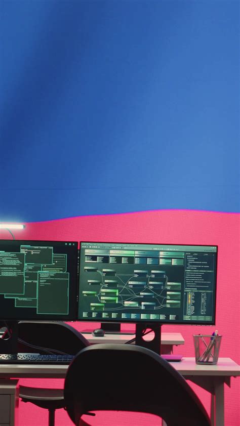 Vertical Empty Governmental Hacking Room With Russian Flag On Big Screen Highlighting Cyber