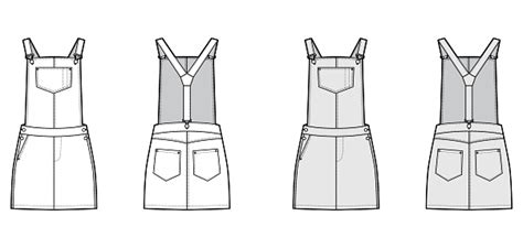 Dungaree 드레스 데님 전체 점프수트 테크니컬 패션 일러스트와 미니 길이 노멀 웨스트 하이 라이즈 포켓 0명에 대한 스톡 벡터 아트 및 기타 이미지 Istock