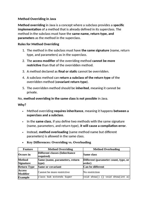 Java Method Overriding And Final Keyword Pdf Method Computer