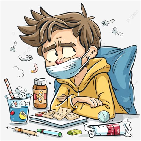 卡通插畫生病發燒不適 發燒 疾病 患病的png去背圖片素材免費下載，免摳圖設計圖案下載 Pngtree