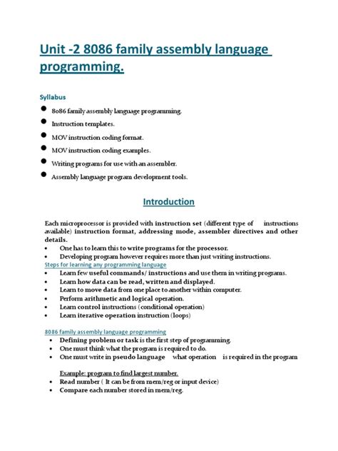 Mp Unit 2 Pdf Assembly Language Computer Program