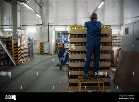 Women Choosing And Packing Empty Bottles Stock Photo Alamy