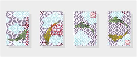 커버에 대 한 세련 된 현대적인 디자인 서식 파일의 집합입니다 국립 동양 패턴 잉어 잉어의 다 색된 물고기 비늘 벡터 일러스트입니다 가리기에 대한 스톡 벡터 아트 및 기타