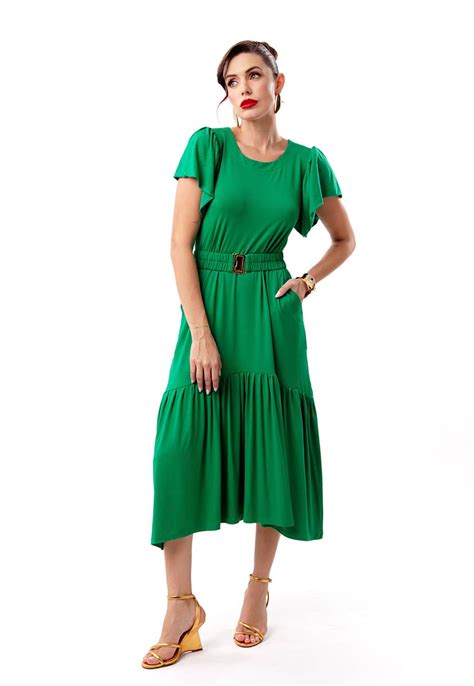 Vestido Midi Feminino Babado