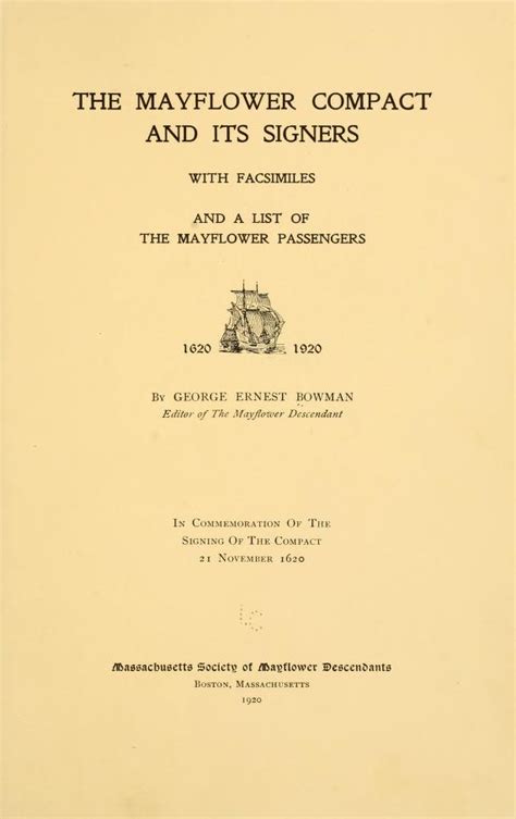 The Mayflower Compact And Its Signers With Facsimiles And A List Of
