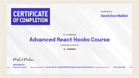 David Dew Mallicks Certification For Advanced React Hooks Course