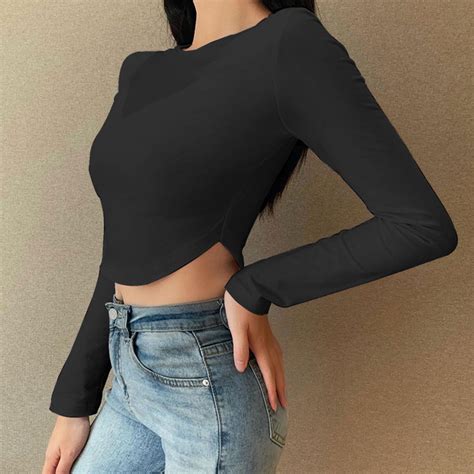 Simple Sexy Tops Women T Shirt Long Sleeve O Neck Grandado