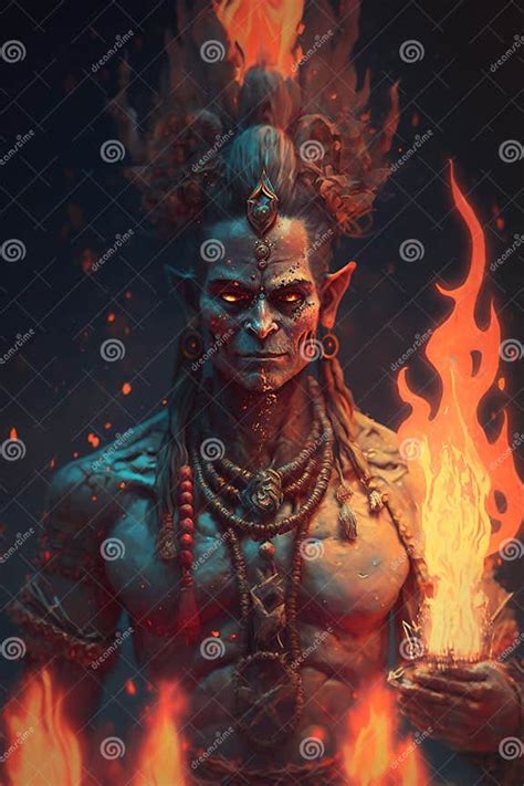 Portrait Of Agni The Indian God Of Fire Surrounded By The Flames Of