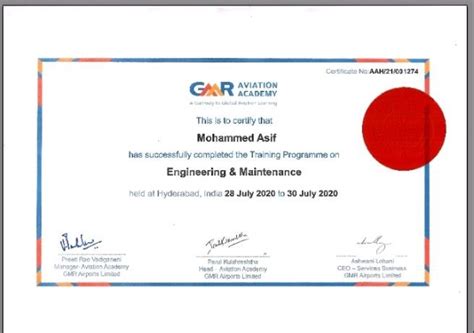 mohammad asif on linkedin training programme on engineering and maintenance completed