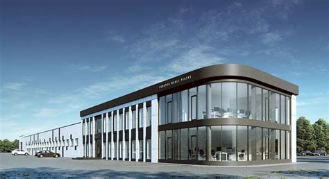 Modern Office Building In Parking Lot Small Factory Design Exterior