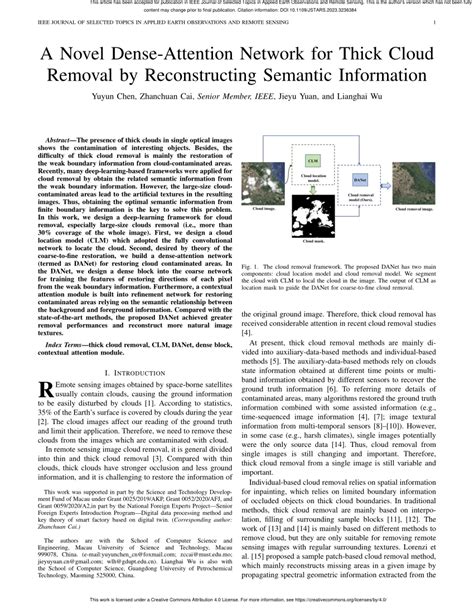 Pdf A Novel Dense Attention Network For Thick Cloud Removal By