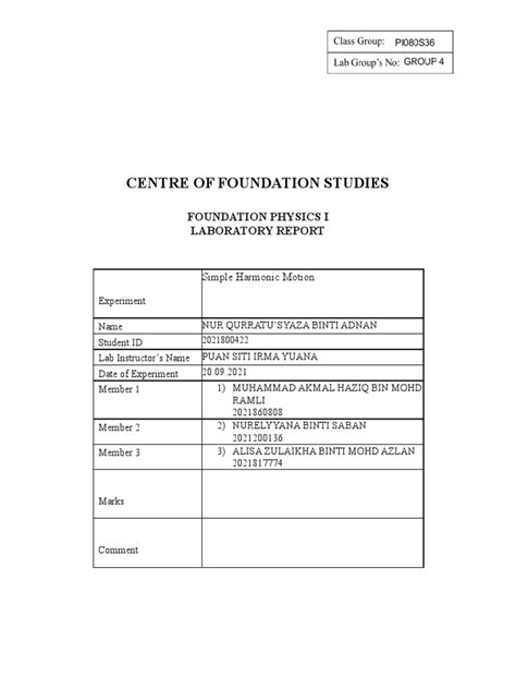 Experiment Simple Harmonic Motion Group 4 Pdf Pendulum Oscillation